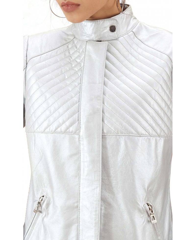 Silver Quilted Leather Jacket - Maker of Jacket