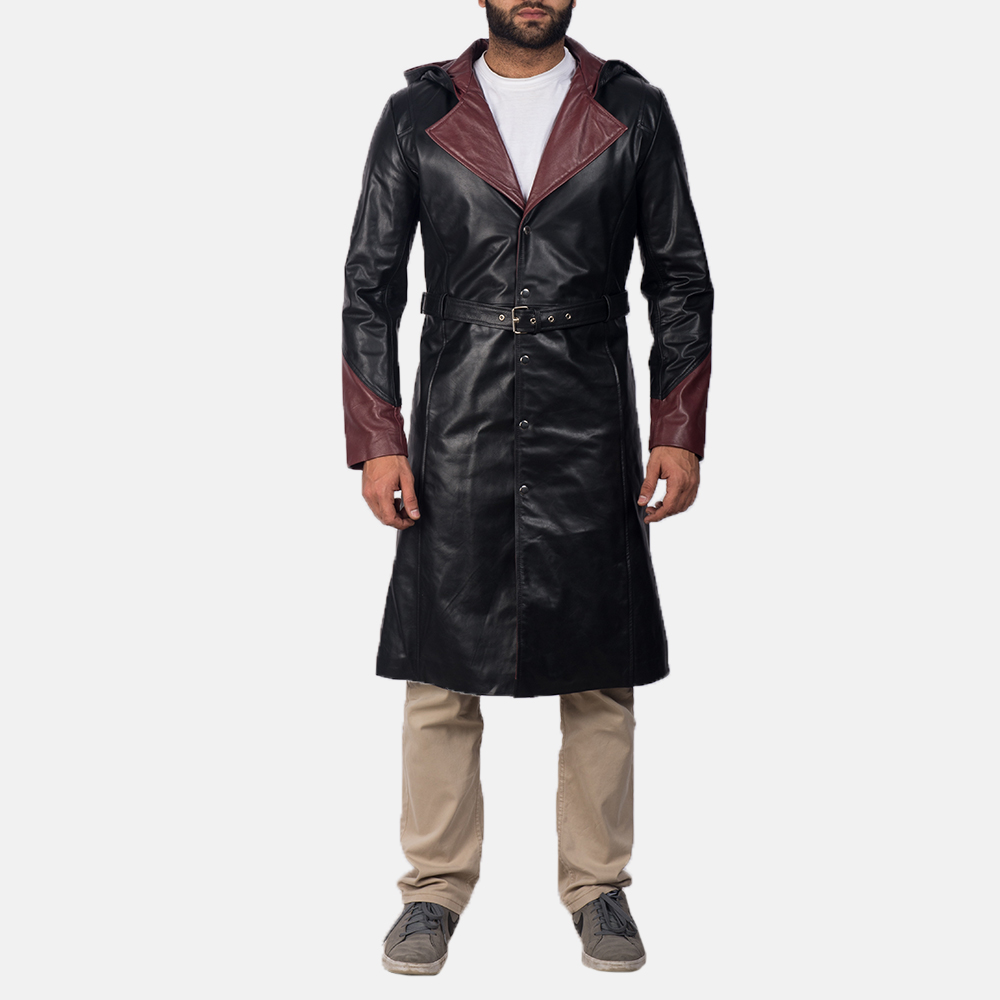 Devil Black Leather Coat with Belt - Maker of Jacket