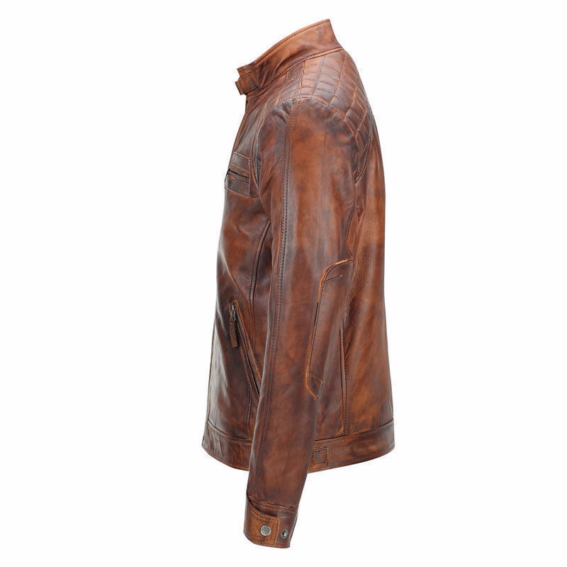 Classic Distressed Diamond Leather Jacket. - Maker of Jacket