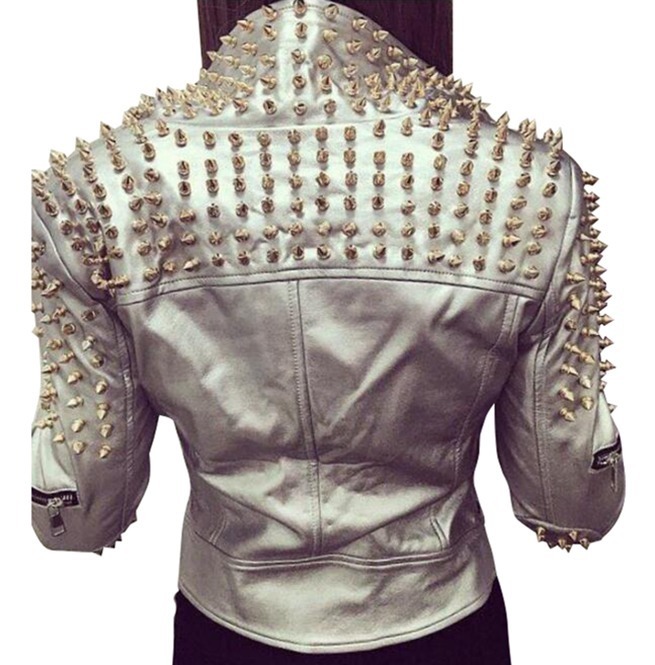 Multi Zip Belted Spiked Punk Rock Stud Leather Jacket - Maker of Jacket