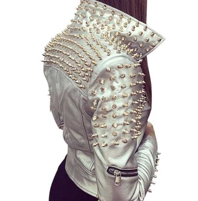 Multi Zip Belted Spiked Punk Rock Stud Leather Jacket - Maker of Jacket