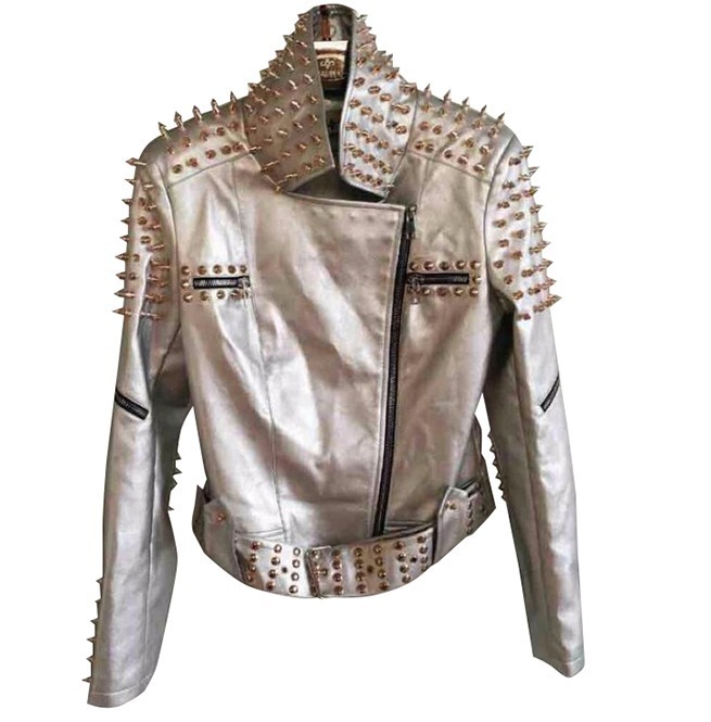 Multi Zip Belted Spiked Punk Rock Stud Leather Jacket - Maker of Jacket