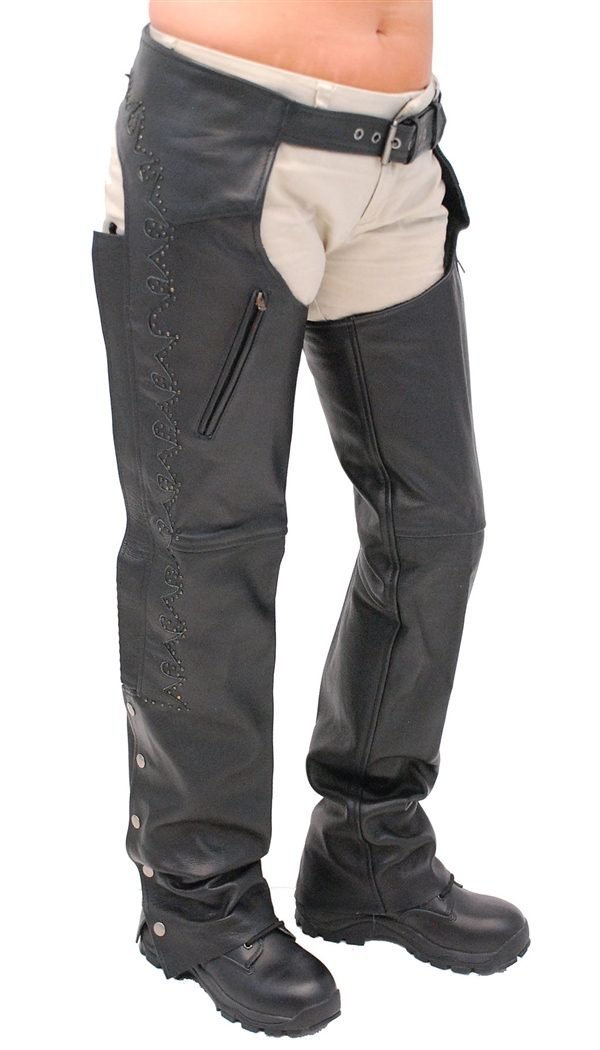 Black Scallop Stud Trim Western Chaps - Maker of Jacket