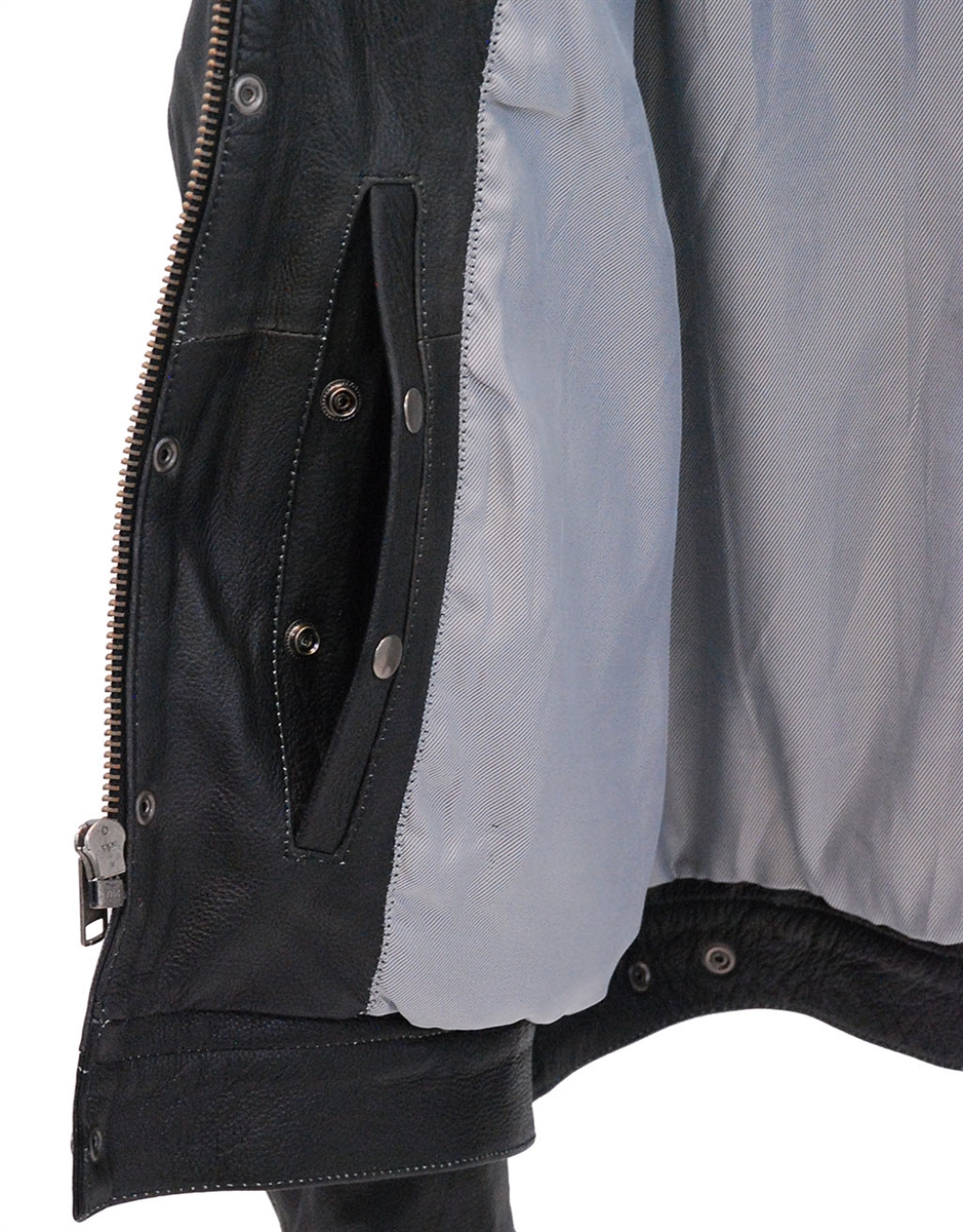 Black Vintage Leather Jean Jacket with Dual CCW Pockets - Maker of Jacket