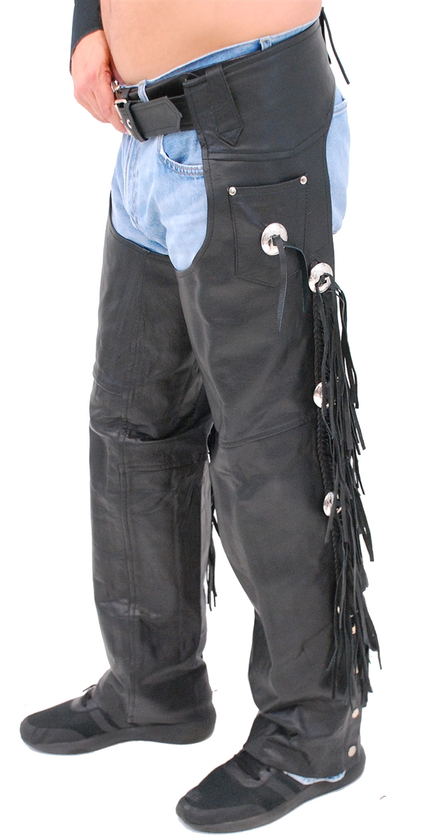 Buffalo Leather Chaps w/Fringe & Conchos - Maker of Jacket