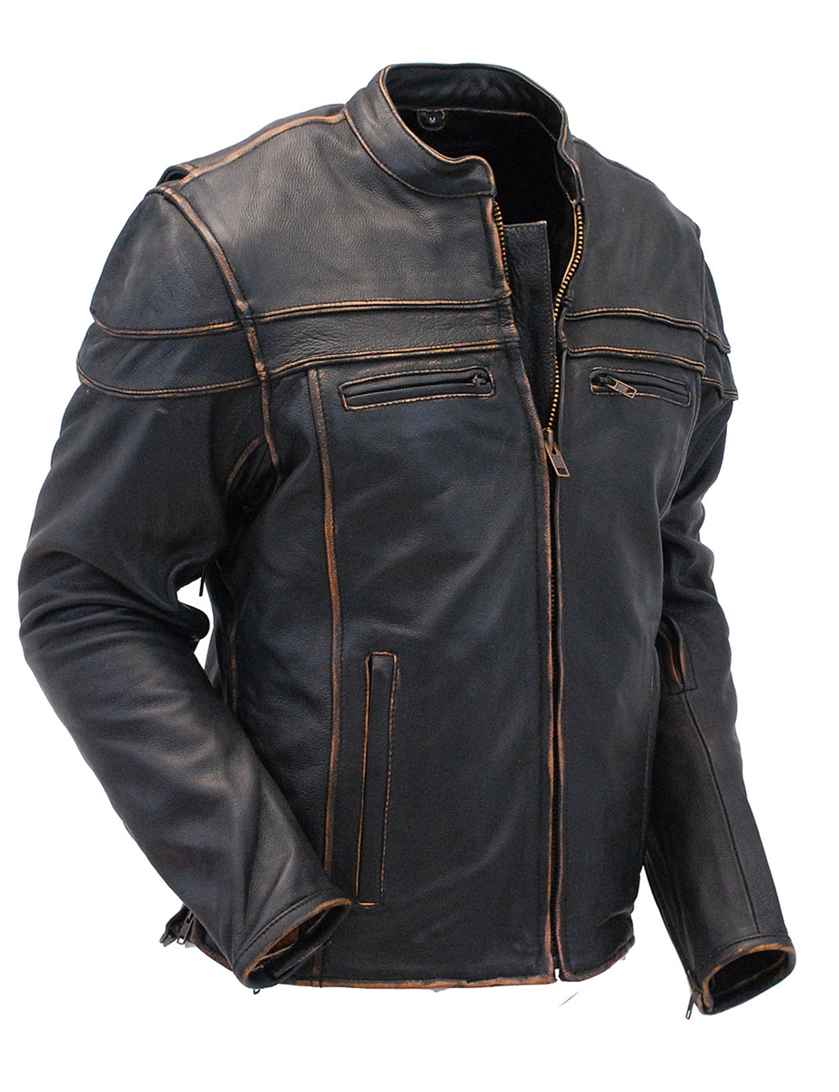 Dark Vintage Brown Leather Vented Motorcycle Jacket - Maker of Jacket