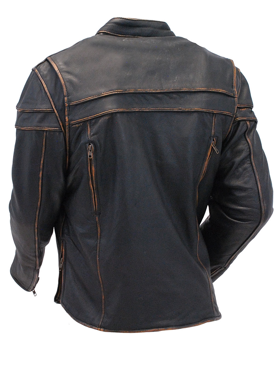 Dark Vintage Brown Leather Vented Motorcycle Jacket - Maker of Jacket