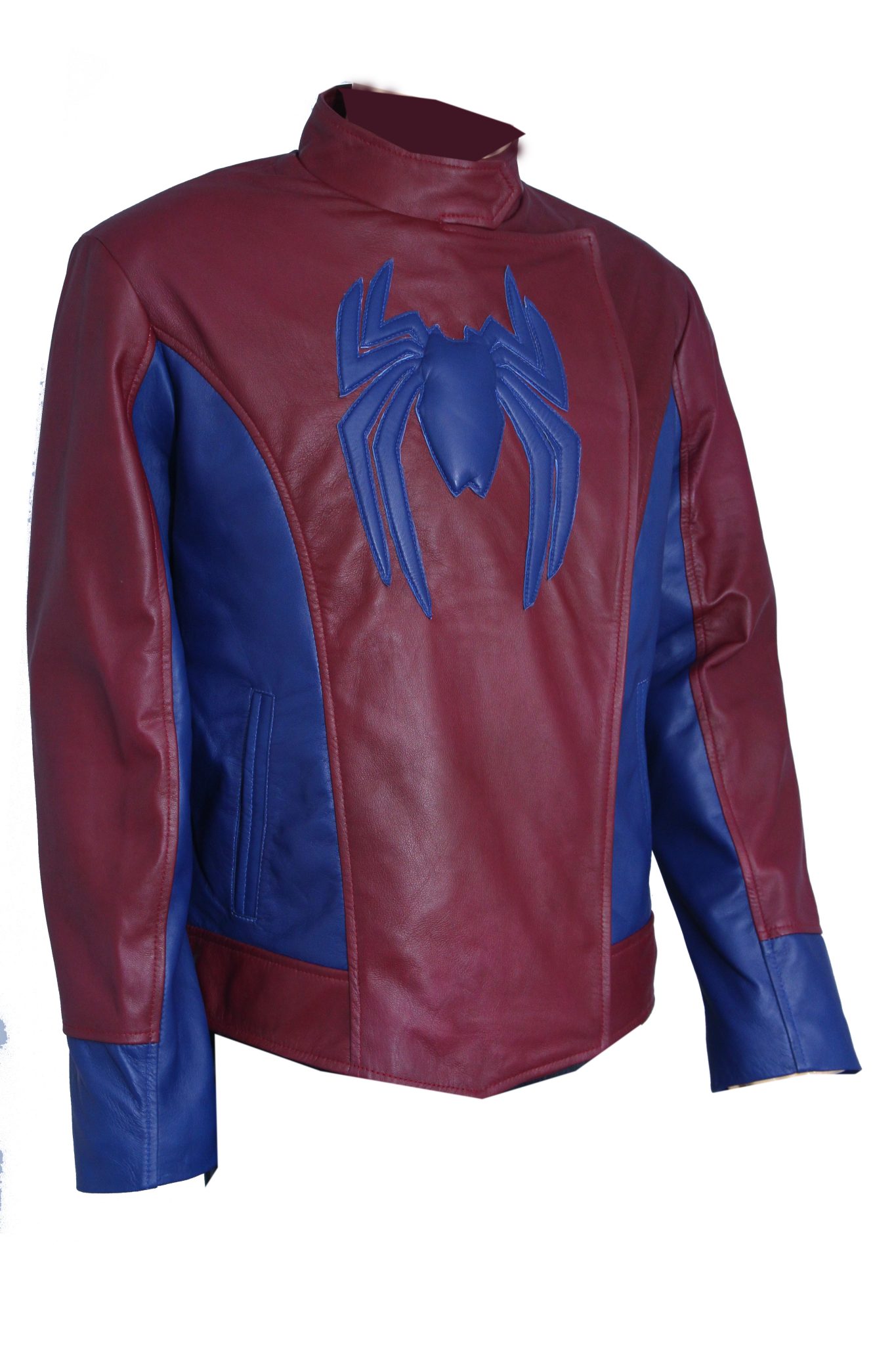 Leather Spiderman Costume Jacket (Blue & Maroon) - Maker of Jacket