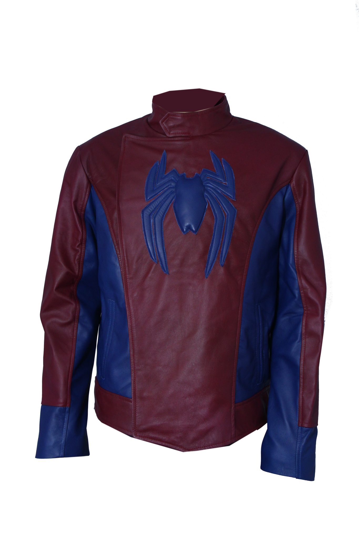 Leather Spiderman Costume Jacket (Blue & Maroon) - Maker of Jacket