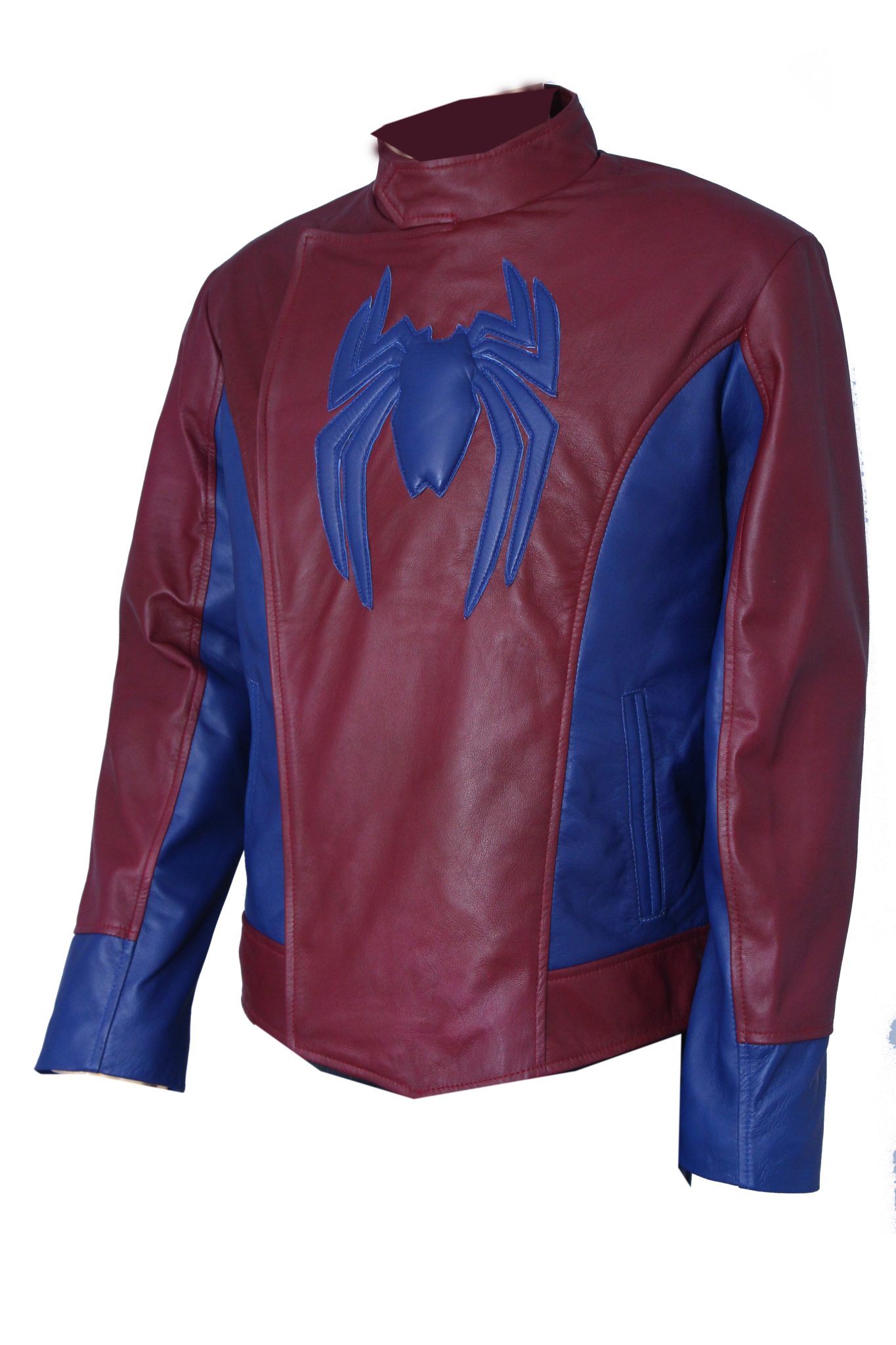 Leather Spiderman Costume Jacket (Blue & Maroon) - Maker of Jacket