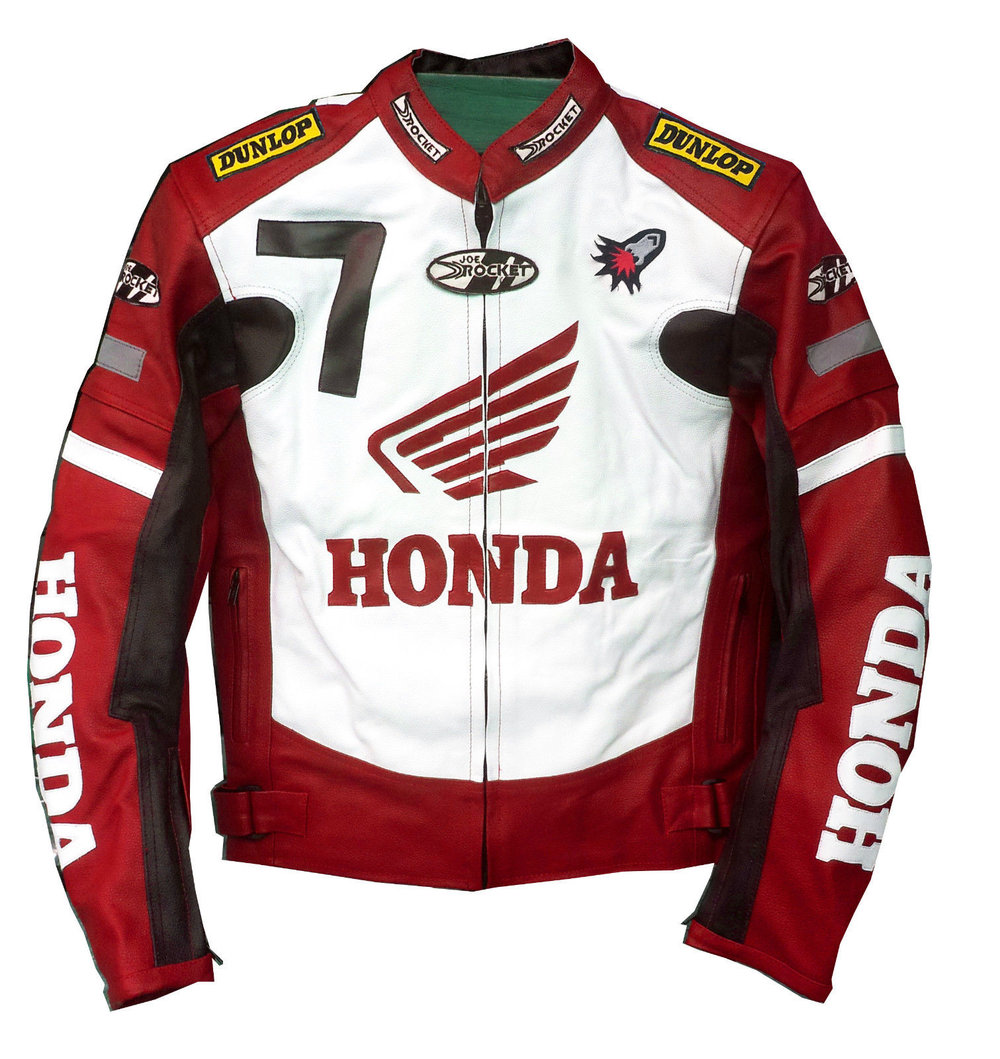 Jeo Rocket Honda Red And White Rider Leather Jacket - Maker of Jacket