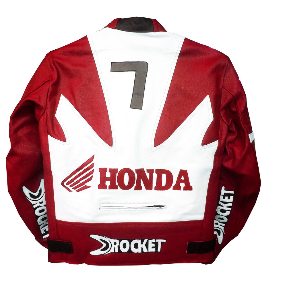 Jeo Rocket Honda Red And White Rider Leather Jacket - Maker of Jacket