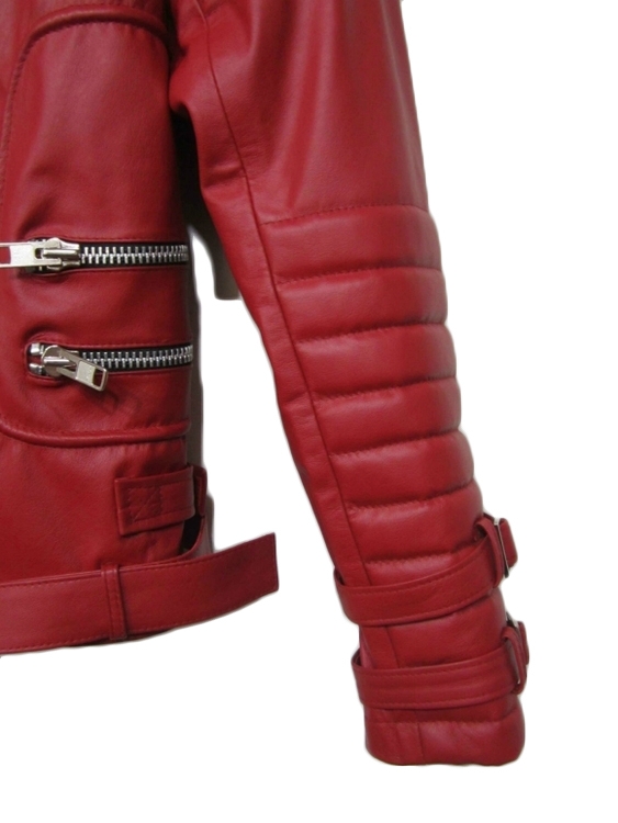 Leather Ribbed Red Biker Jacket - Maker of Jacket