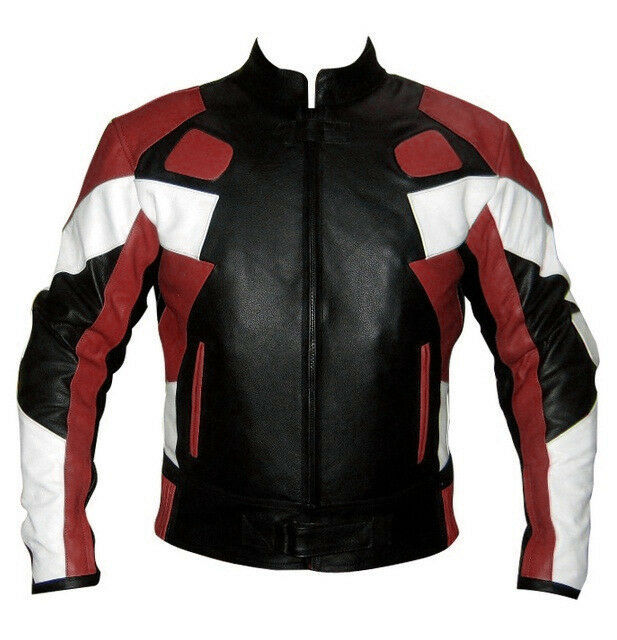 Black Maroon White Motorcycle Leather Safety Pads Jacket - Maker of Jacket