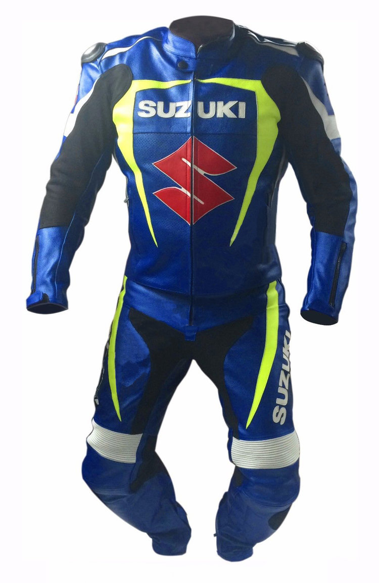 SUZUKI Motorcycle Blue Leather Suit - Maker of Jacket