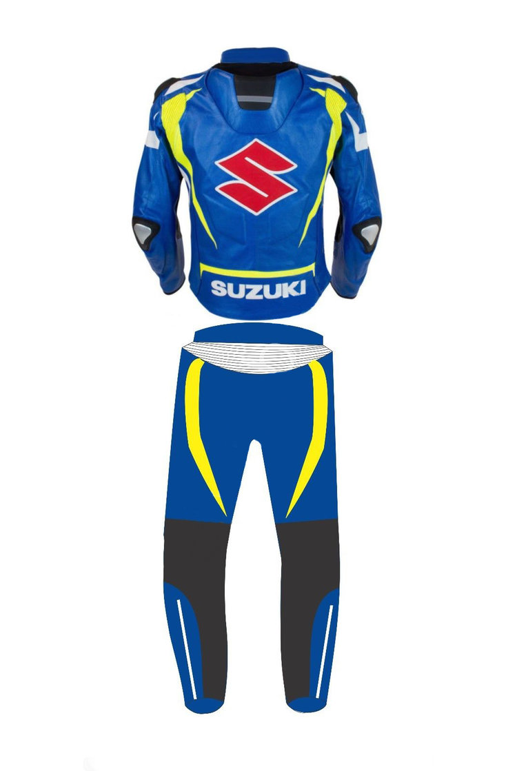 SUZUKI Motorcycle Blue Leather Suit - Maker of Jacket