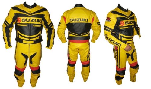 SUZUKI Motorcycle Men Yellow Leather Suit - Maker of Jacket