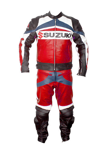 SUZUKI Track Racing Motorcycle Three Tone Leather Suit - Maker of Jacket