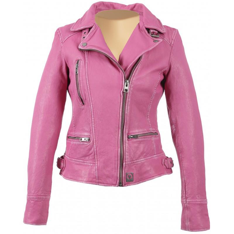 Anorah's Fuschia Biker Style Leather Jacket - Maker of Jacket