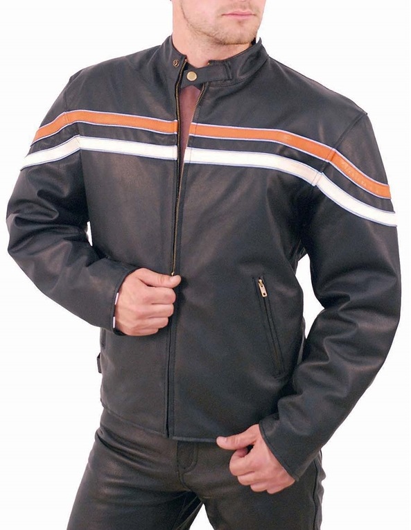 Men's Harley Tan Stripe Motorcycle Jacket - Maker of Jacket