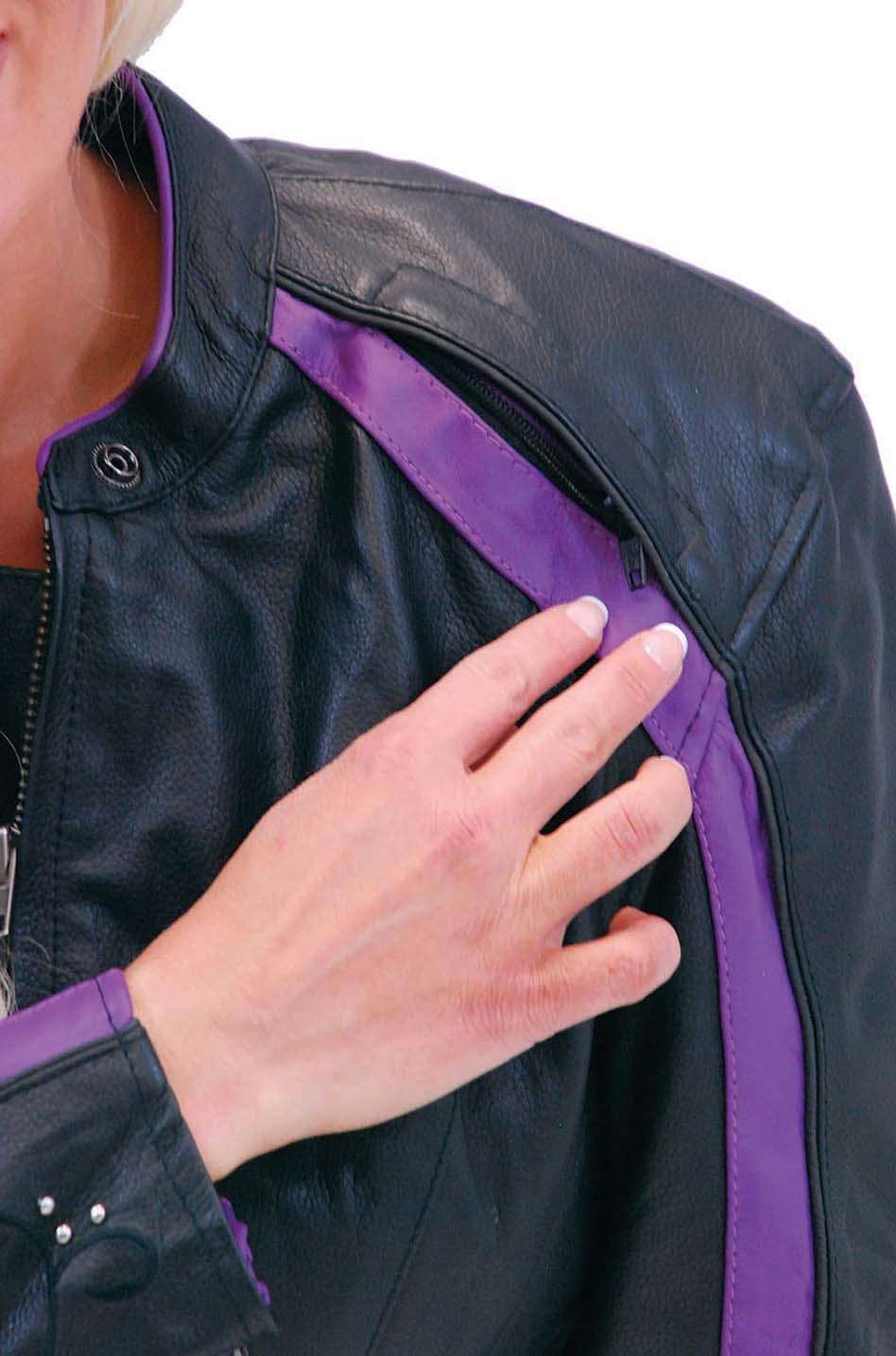 Purple Stripe Vented Motorcycle Jacket With Hoodie - Maker of Jacket