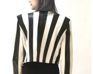 Vintage Black and White Striped Leather Jacket - Maker of Jacket