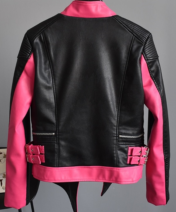 Women's Asymmetric Punk Bomber Rose Red Color Leather Jacket - Maker of ...