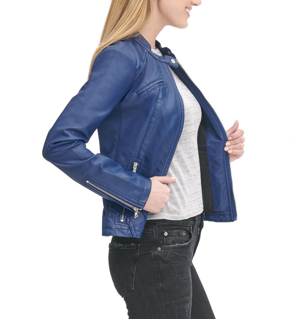 Women's Blue Color Scuba Leather Jacket - Maker of Jacket
