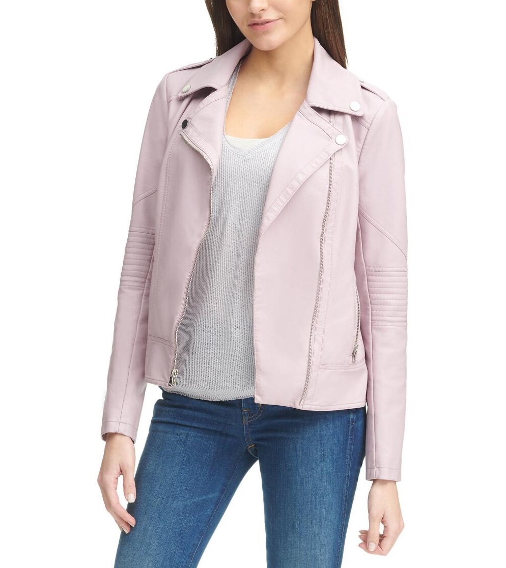 Women's Dusty Pink Color Cycle Leather Jacket - Maker of Jacket