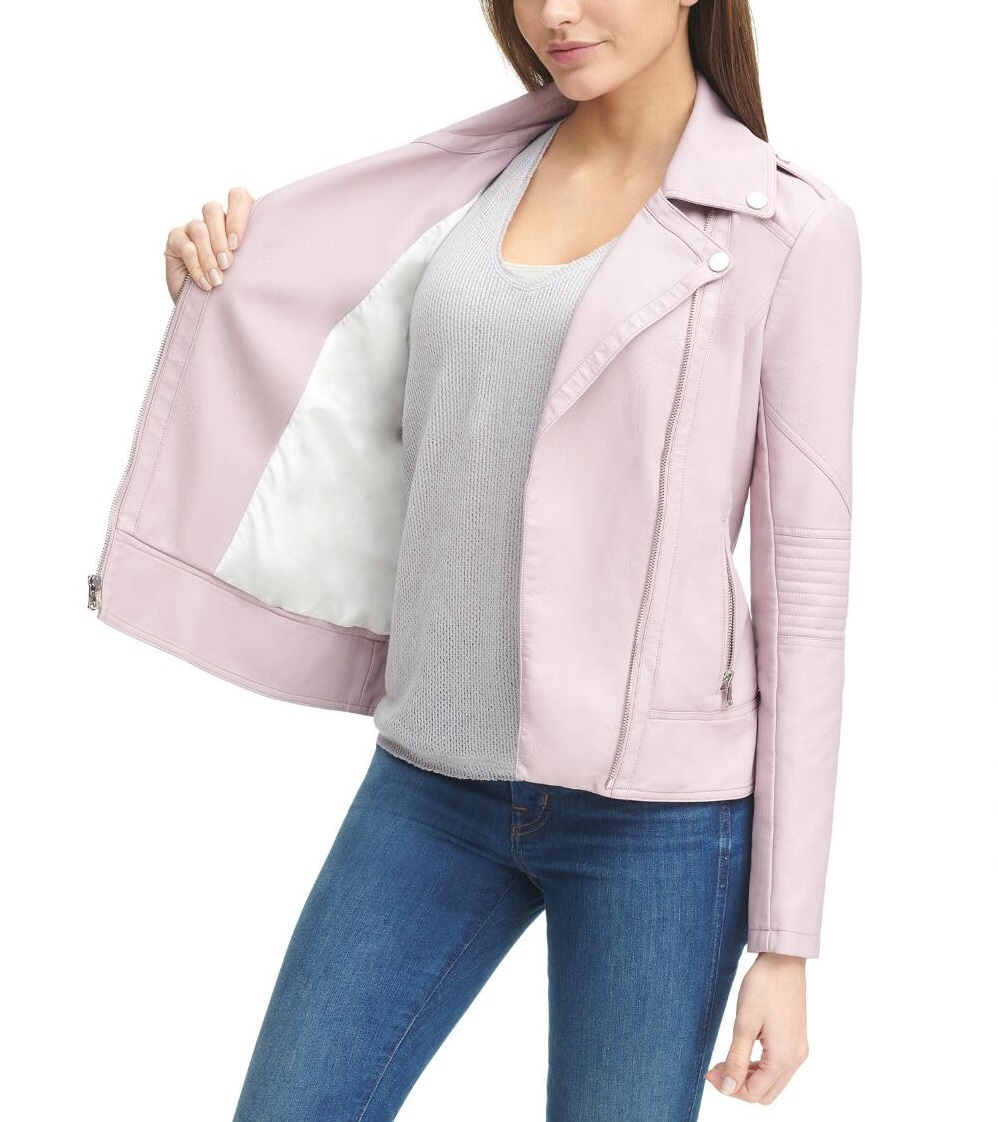 Women's Dusty Pink Color Cycle Leather Jacket - Maker of Jacket