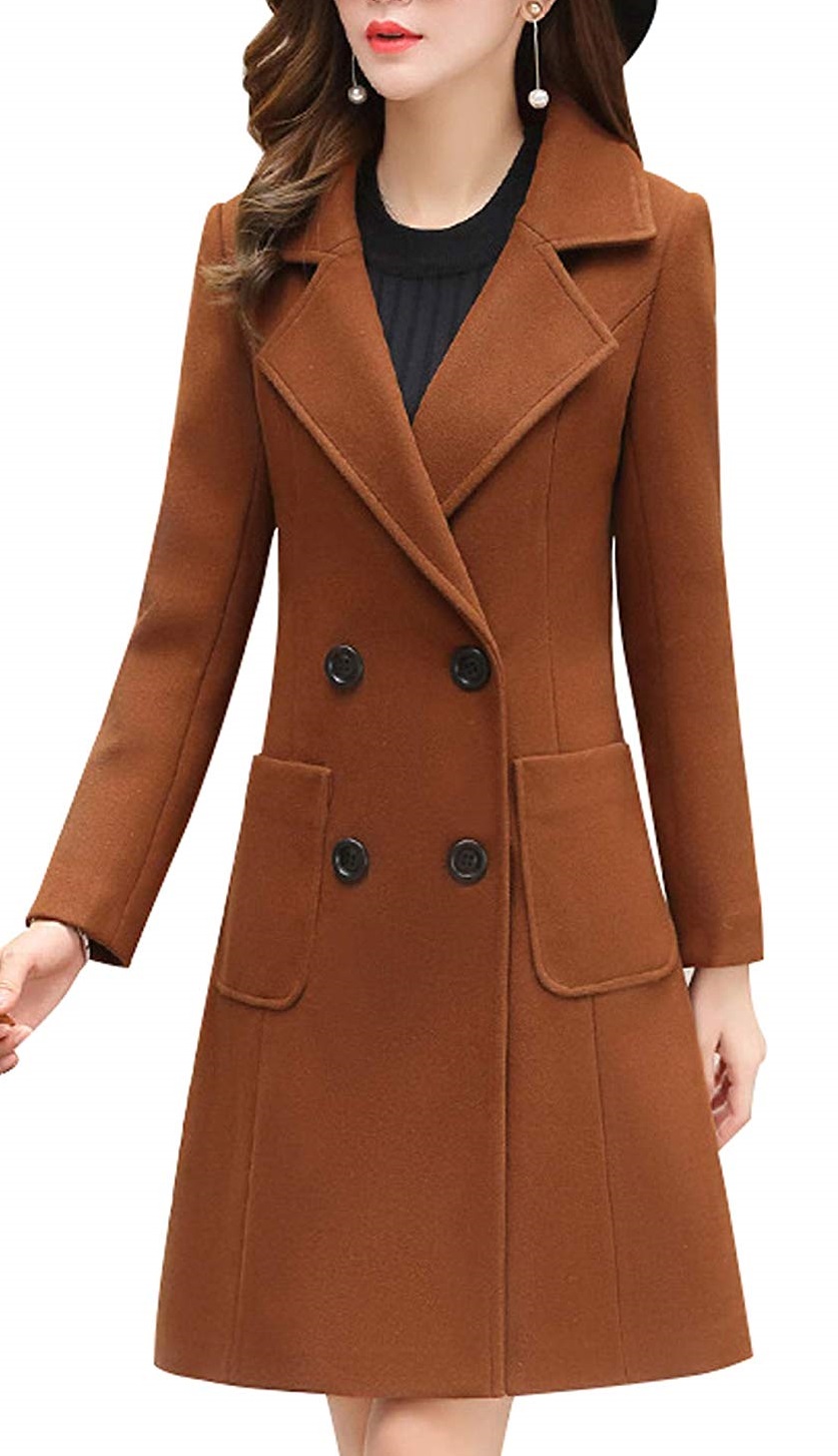 Women's Elegant Double Breasted Brown Wool Blend Coat - Maker of Jacket