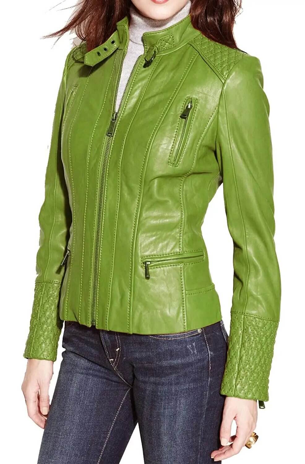 Women's Lime Green Quilted Biker Jacket - Maker of Jacket