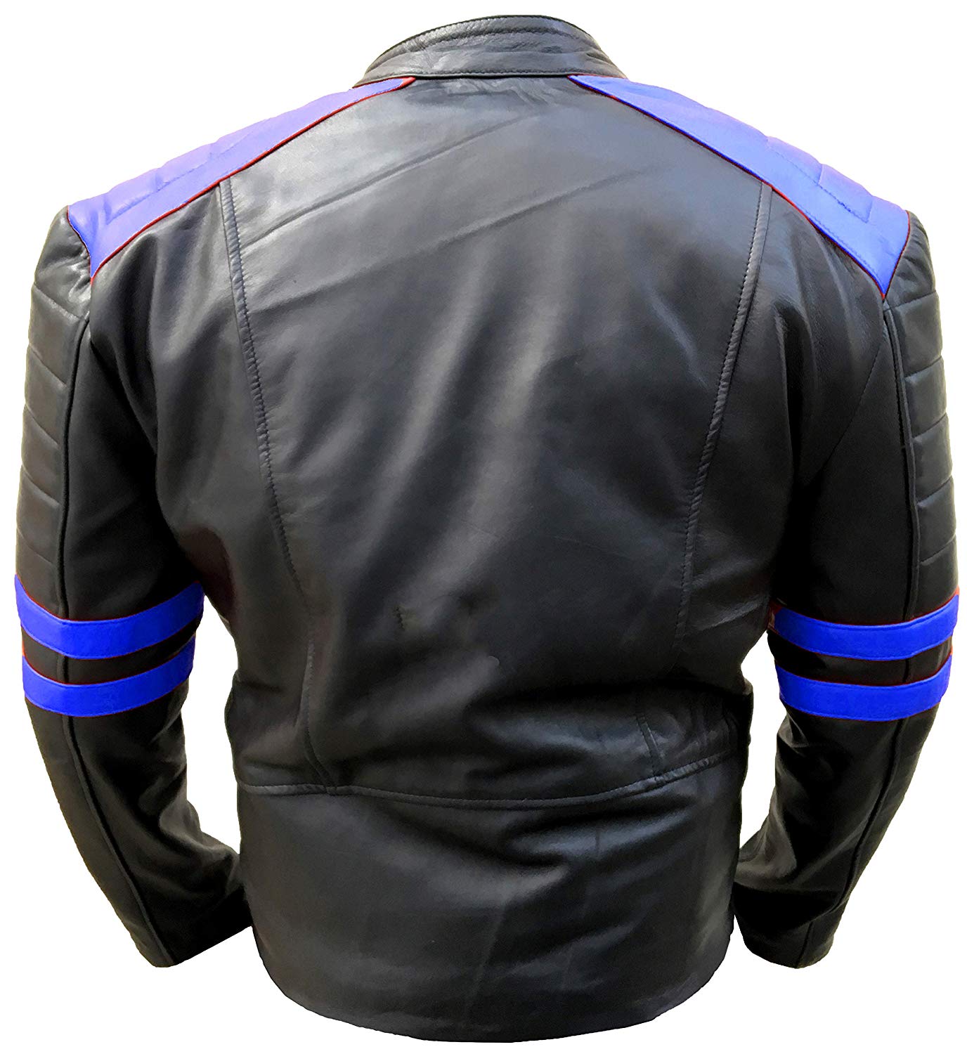 Men's Classic Biker Blue and Black Leather Jacket - Maker of Jacket