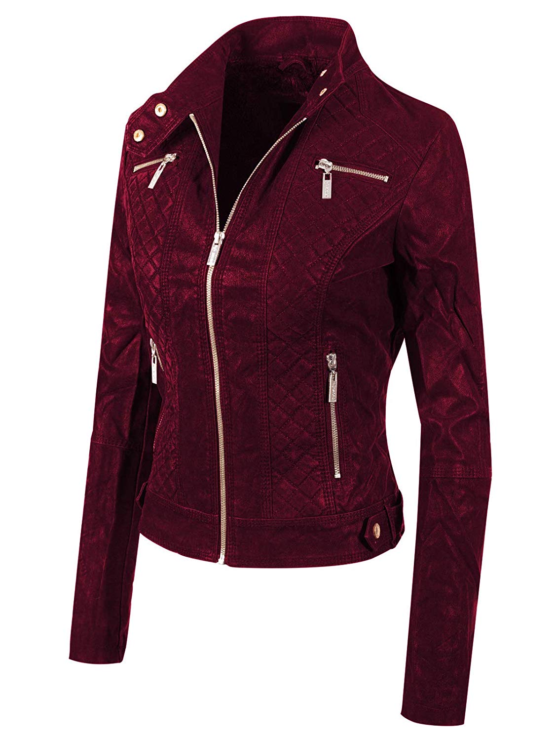 Women's Maroon Suede Zip Up Moto Biker Jacket - Maker of Jacket
