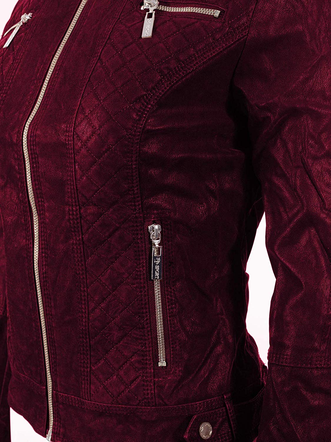 Women's Maroon Suede Zip Up Moto Biker Jacket - Maker of Jacket