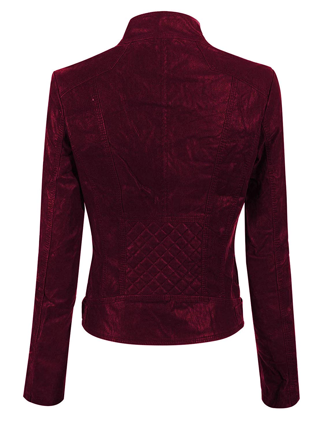 Women's Maroon Suede Zip Up Moto Biker Jacket - Maker of Jacket