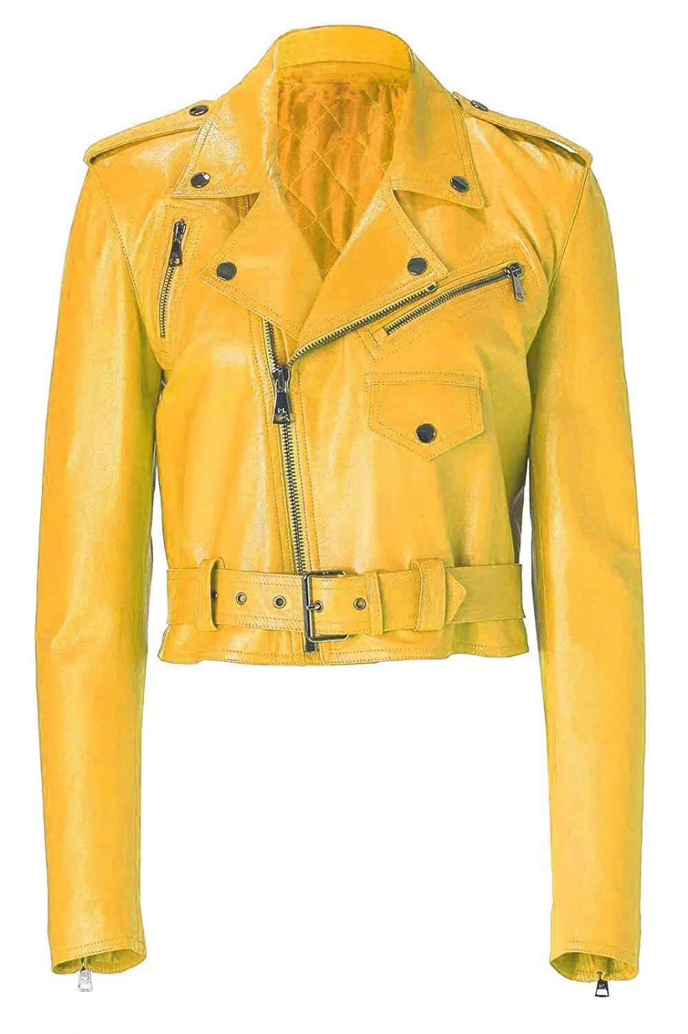 Women's Yellow Cropped Biker Jacket | Bold Fit