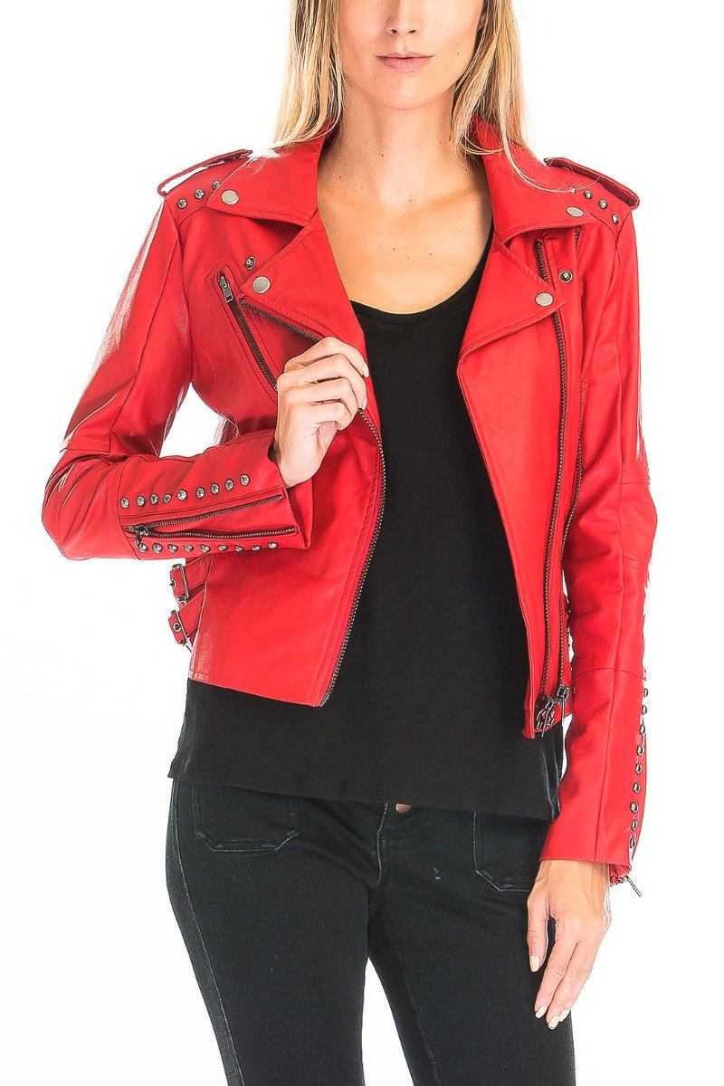 Red Genuine Leather Jacket For Women | Bold Elegant Look