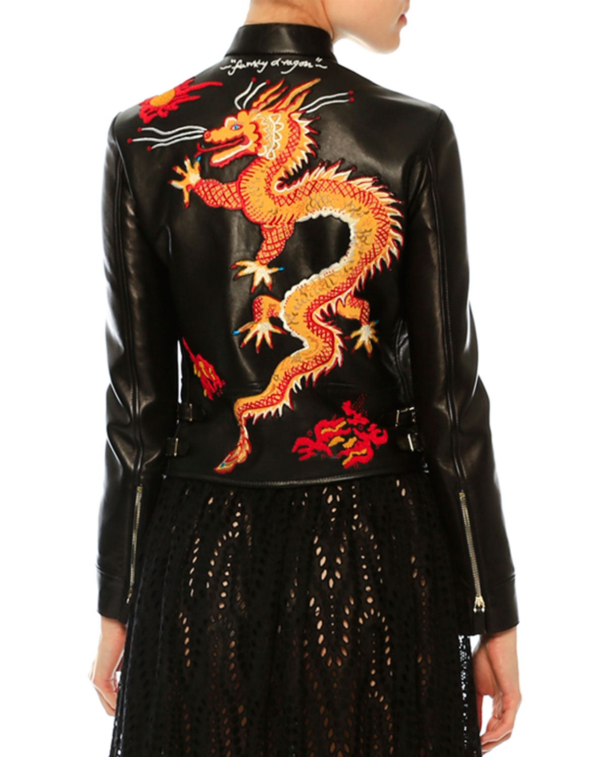 Valentino Embroidered Dragon Leather Jacket Maker Of Jacket