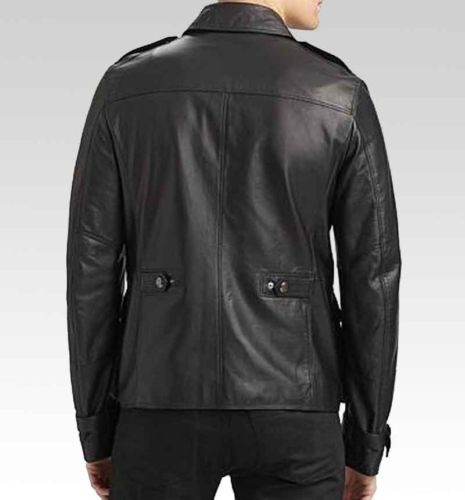 Men Black Leather with Front Cargo Pockets - Maker of Jacket