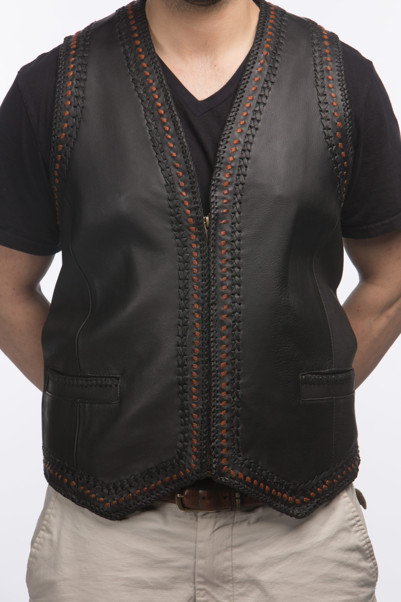 Men's Black Triple Laced Vest - Maker of Jacket