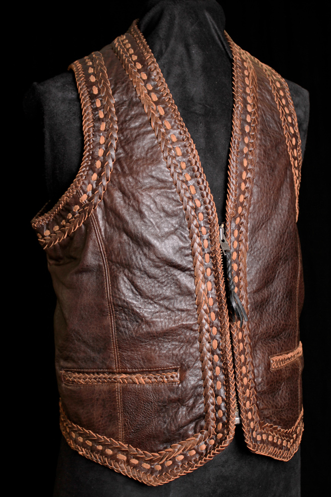 Men's Brown Triple Laced Vest - Maker of Jacket
