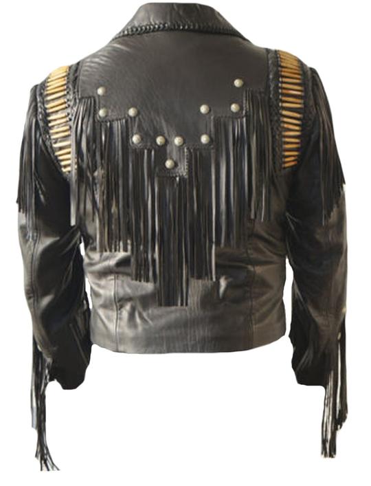 Black Fashion Western Style Motorcycle Leather Jacket - Maker of Jacket