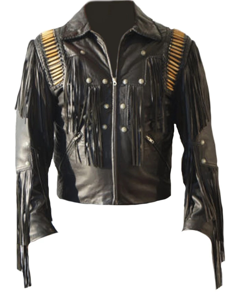 Black Fashion Western Style Motorcycle Leather Jacket - Maker of Jacket