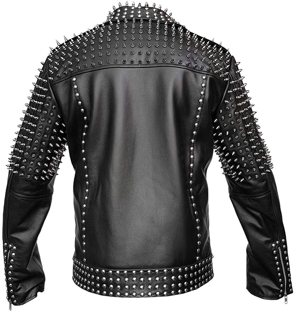 Black Leather Spike Studded Punk Cropped Style Jacket - Maker of Jacket