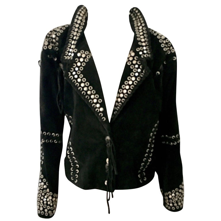 Black Suede & Chrome Stud Leather Jacket | Bold Motorcycle Style