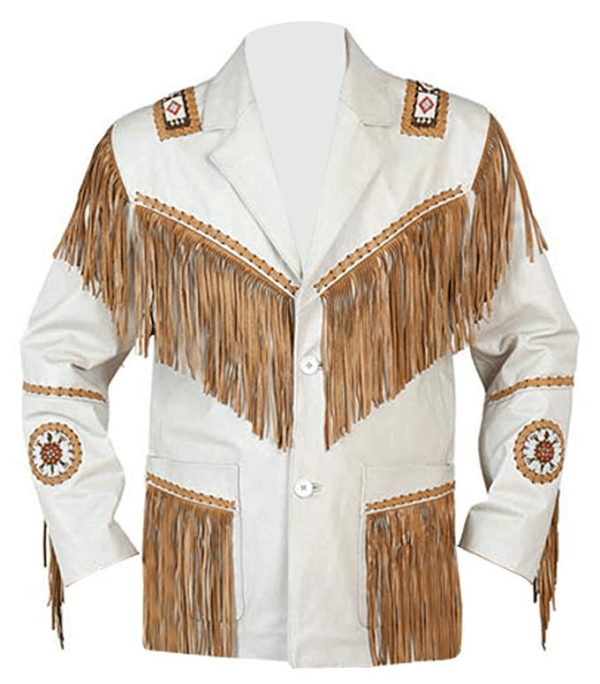 Men's Cowboy Leather Jacket Fringe & Beaded Native American Coat Style ...