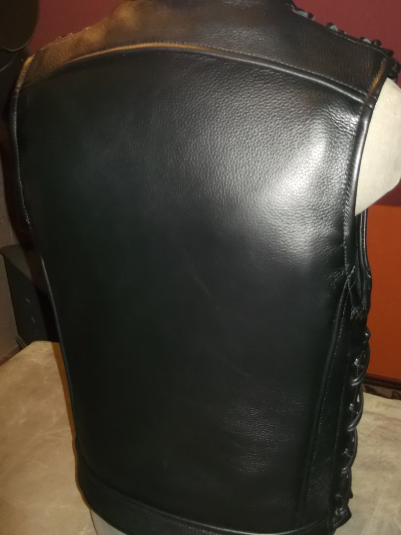 Men's Leather Black Biker Patch Vest - Maker of Jacket