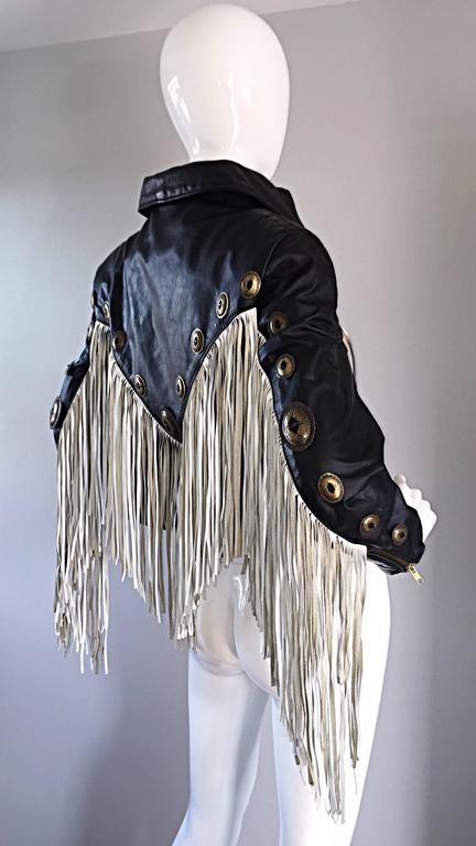 Vintage Black and White Leather Fringe Biker Western Jacket - Maker of ...
