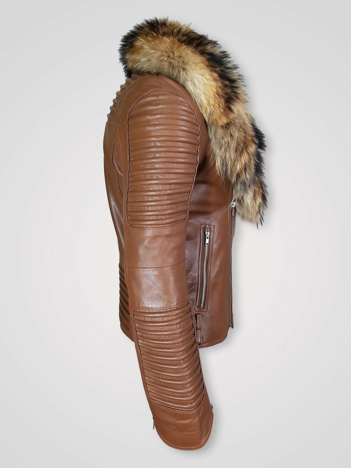 Women's Brown Fur Collar Leather Jacket - Maker of Jacket